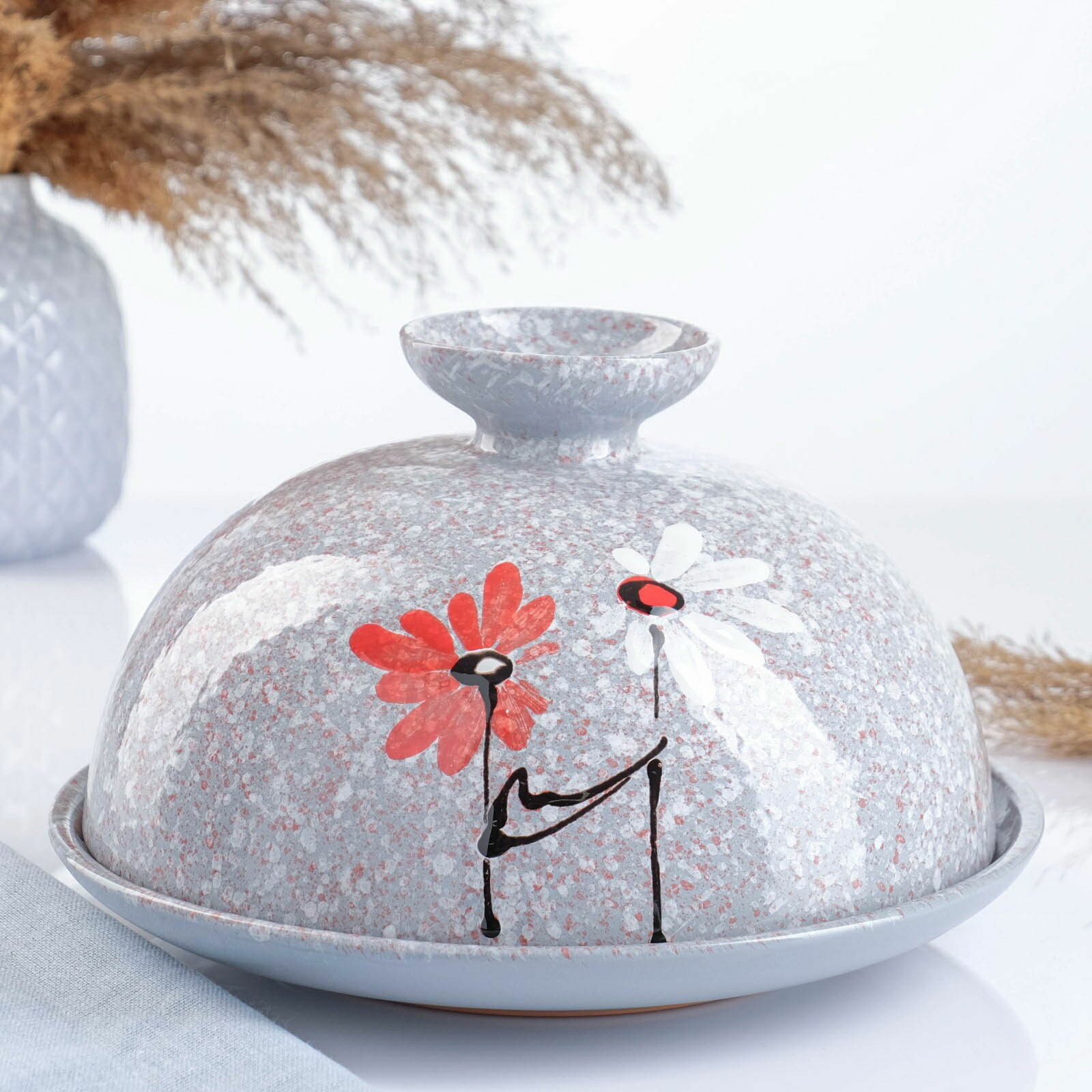 Блинница "Ромашка двойная", 15x24 см, керамика, серая, цвет: серый