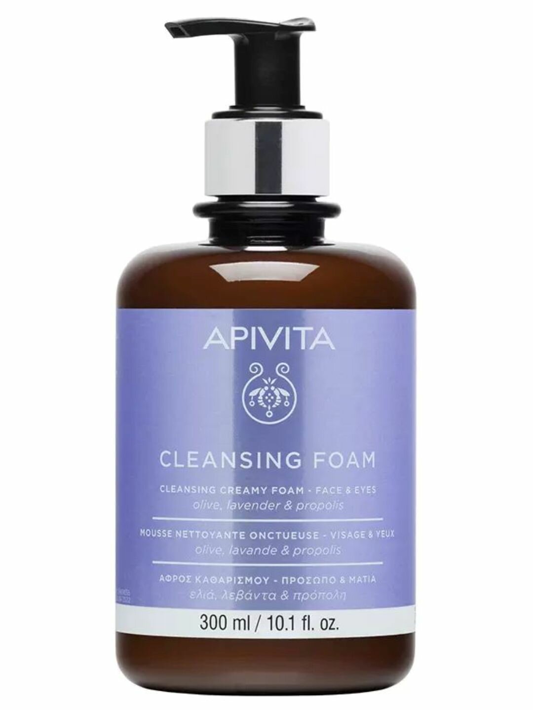 Апивита Очищающая пенка для лица и глаз с Оливой, Лавандой и Прополисом, 300 мл | APIVITA Face and eye foam
