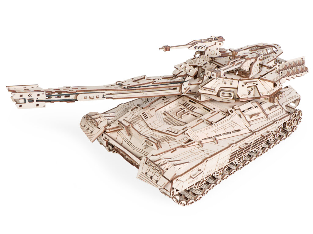 Деревянный конструктор, сборная модель танка Lemmo Хищник, стреляет пульками, ездит