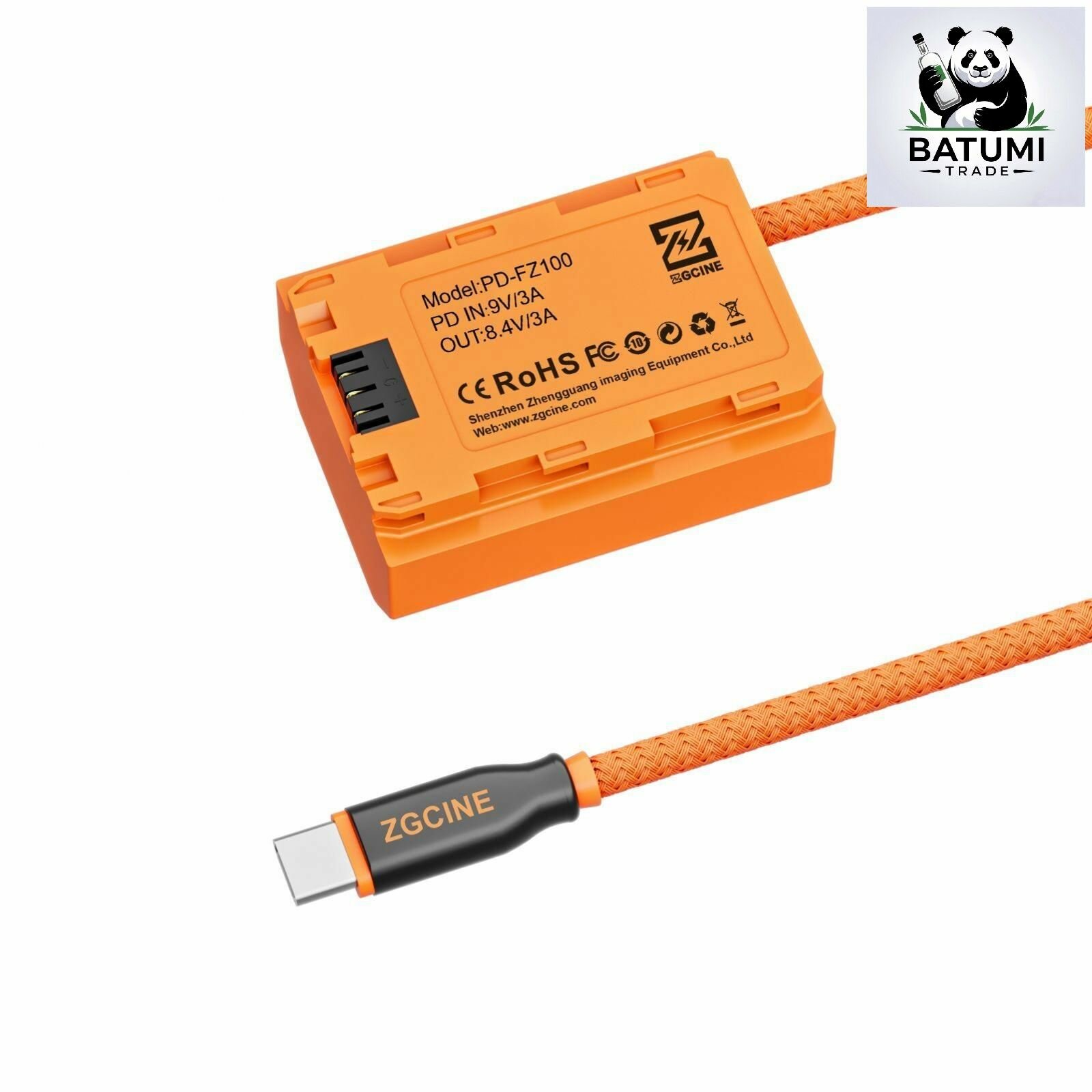 ZGCINE PD-FZ100 Тип-C - NP-FZ100 Фиктивная батарея с плетеным проводом Разветвитель постоя