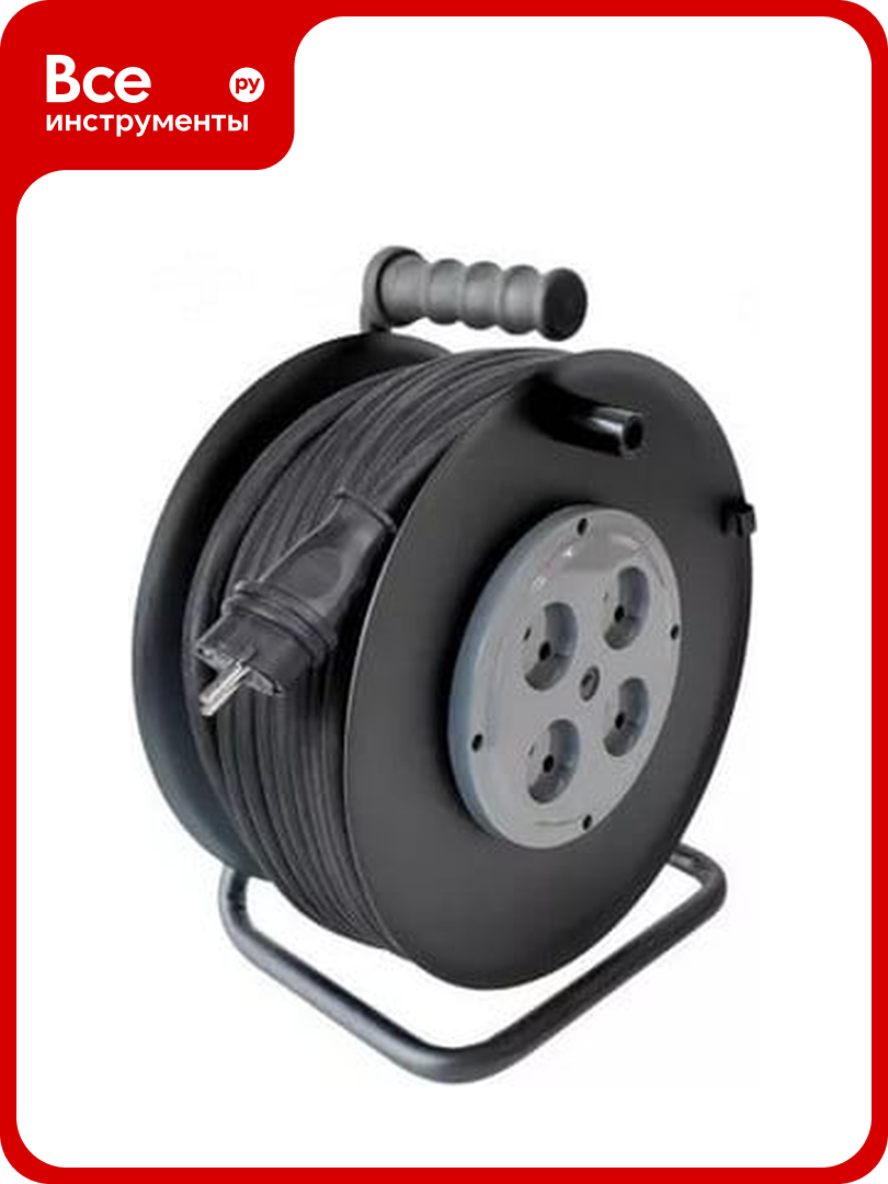 Удлинитель на металлической катушке SVET морозостойкий хозяйственный УХ-16-4-50-КМ КГ2х2,5, 50 метров, 4 розетки, без заземления, 16А, 4000Вт 3106-20071 для использование в