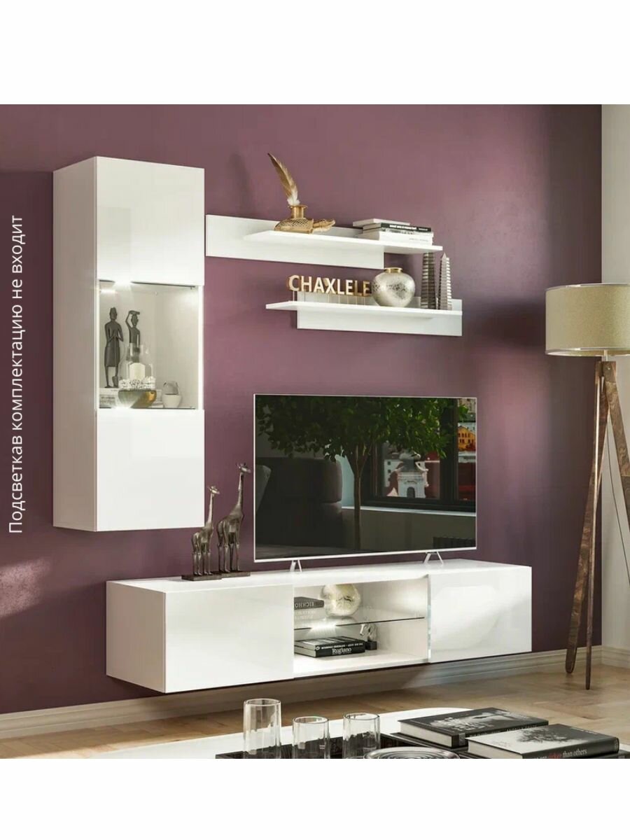 Гостиная Флорис Вариант №7 1600х1800х442, Белый/Белый Глянец, МИФ