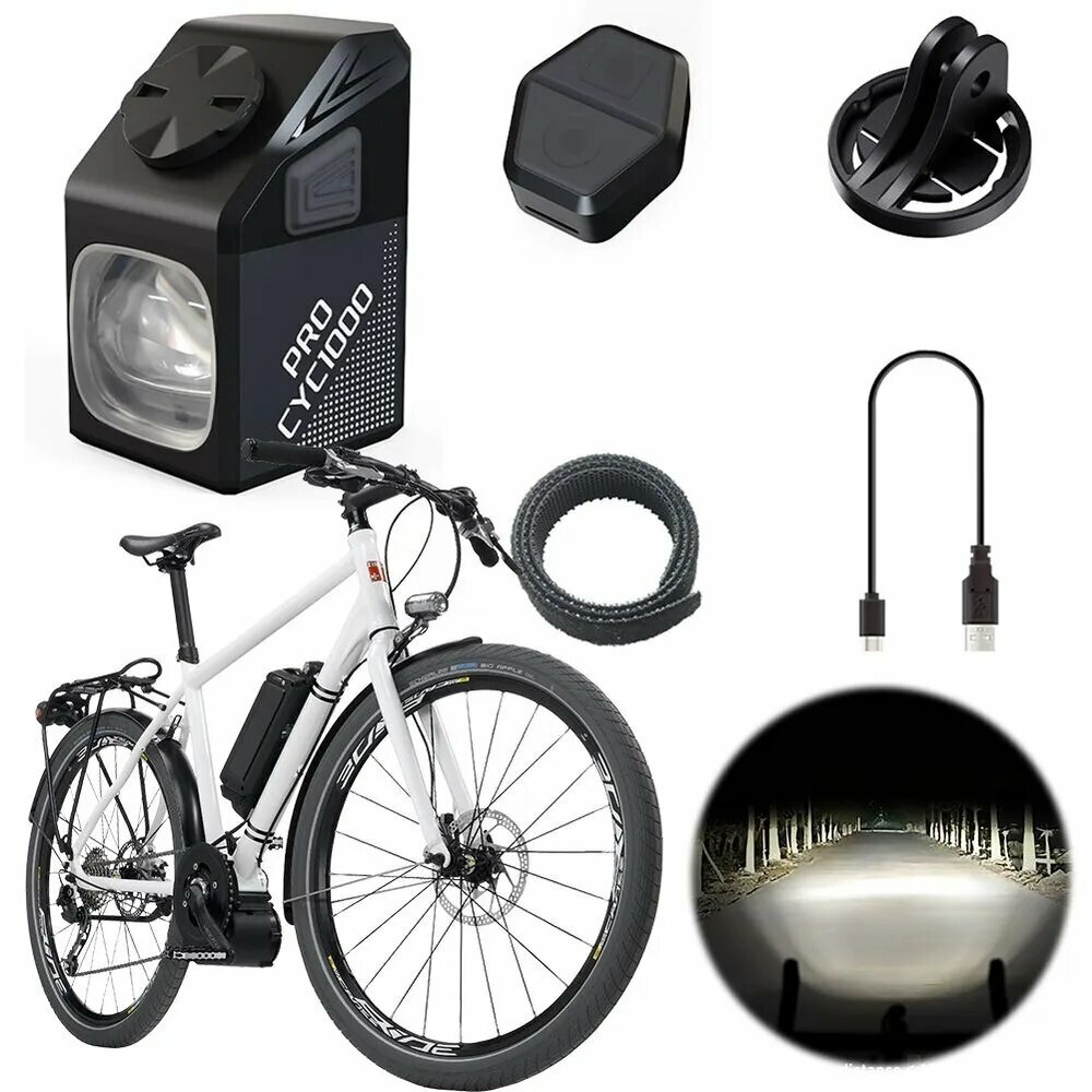 Велофара CYCLAMI CYC1000 PRO с комплектом ремней крепления