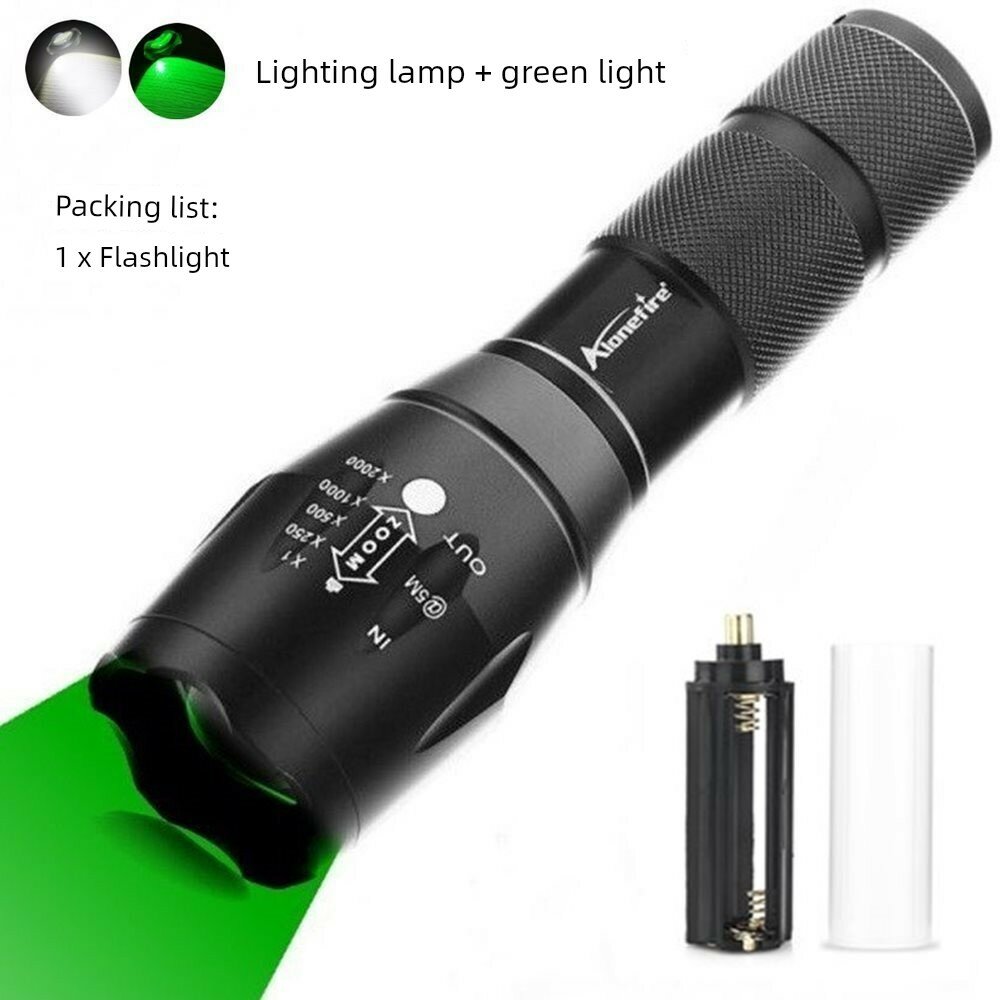 Белый и зеленый свет, двойной источник света, светодиодный фонарь с телескопическим зумом, перезаряжаемый, мощный, для