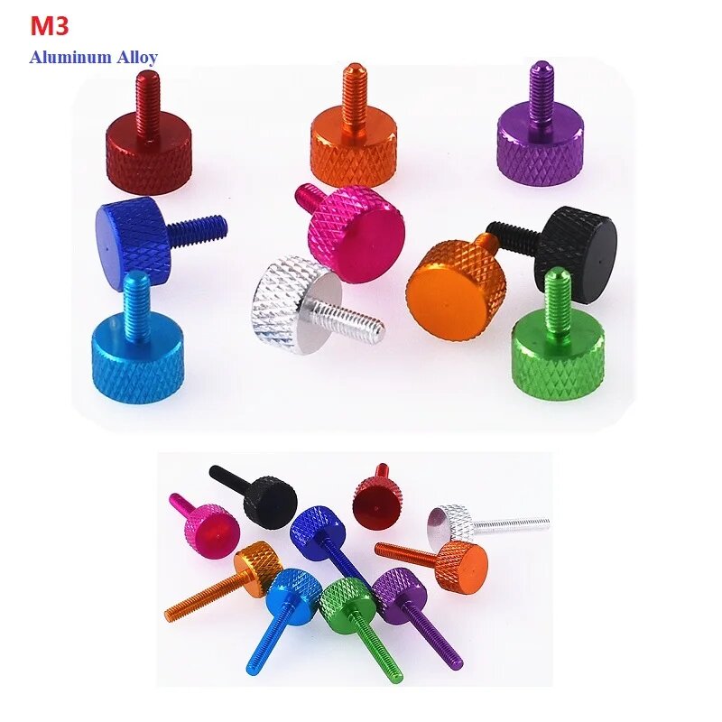 Алюминиевые винты М3 с рукояткой 5-25 мм M3x8mm-(10pcs), Shiny black
