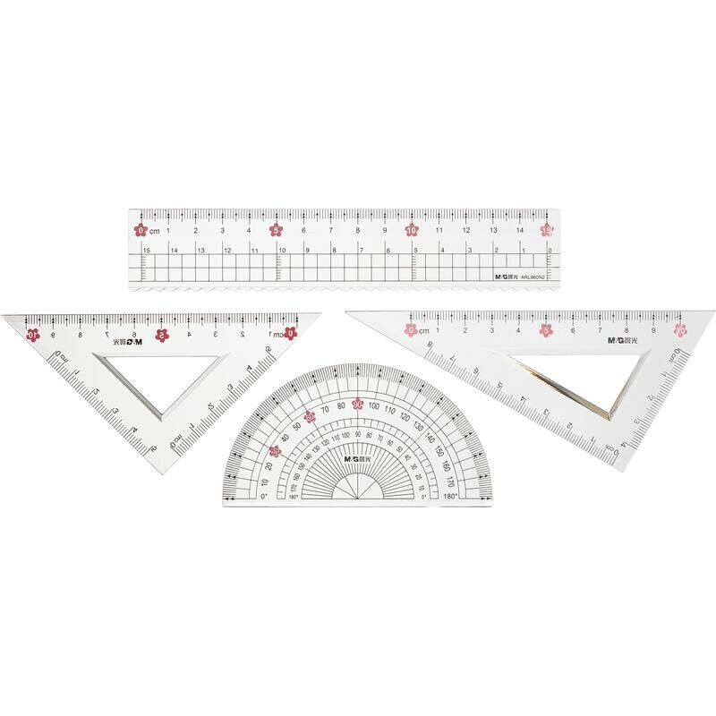 Чертежный набор M&G "Sakura Rain", линейка, транспортир, 2 треугольника (ARL960Y4)