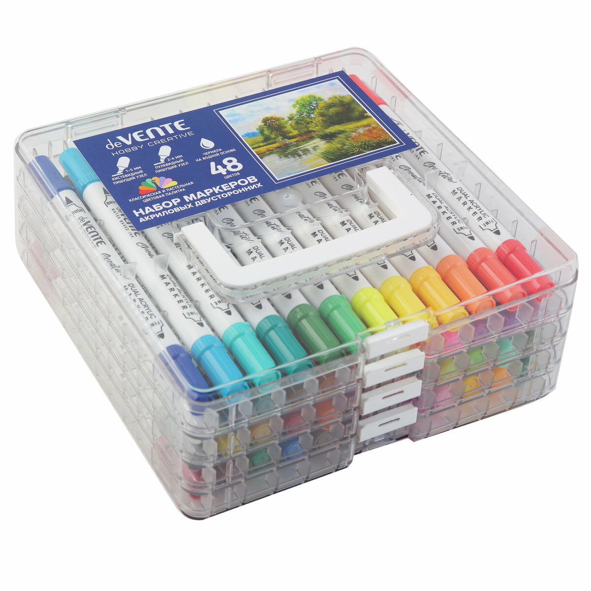 Набор маркеров deVENTE акриловые, 48 цветов, "Classic&Pastel", круглый корпус, двусторонние, 2-4 мм, пластиковая упаковка (5044507)
