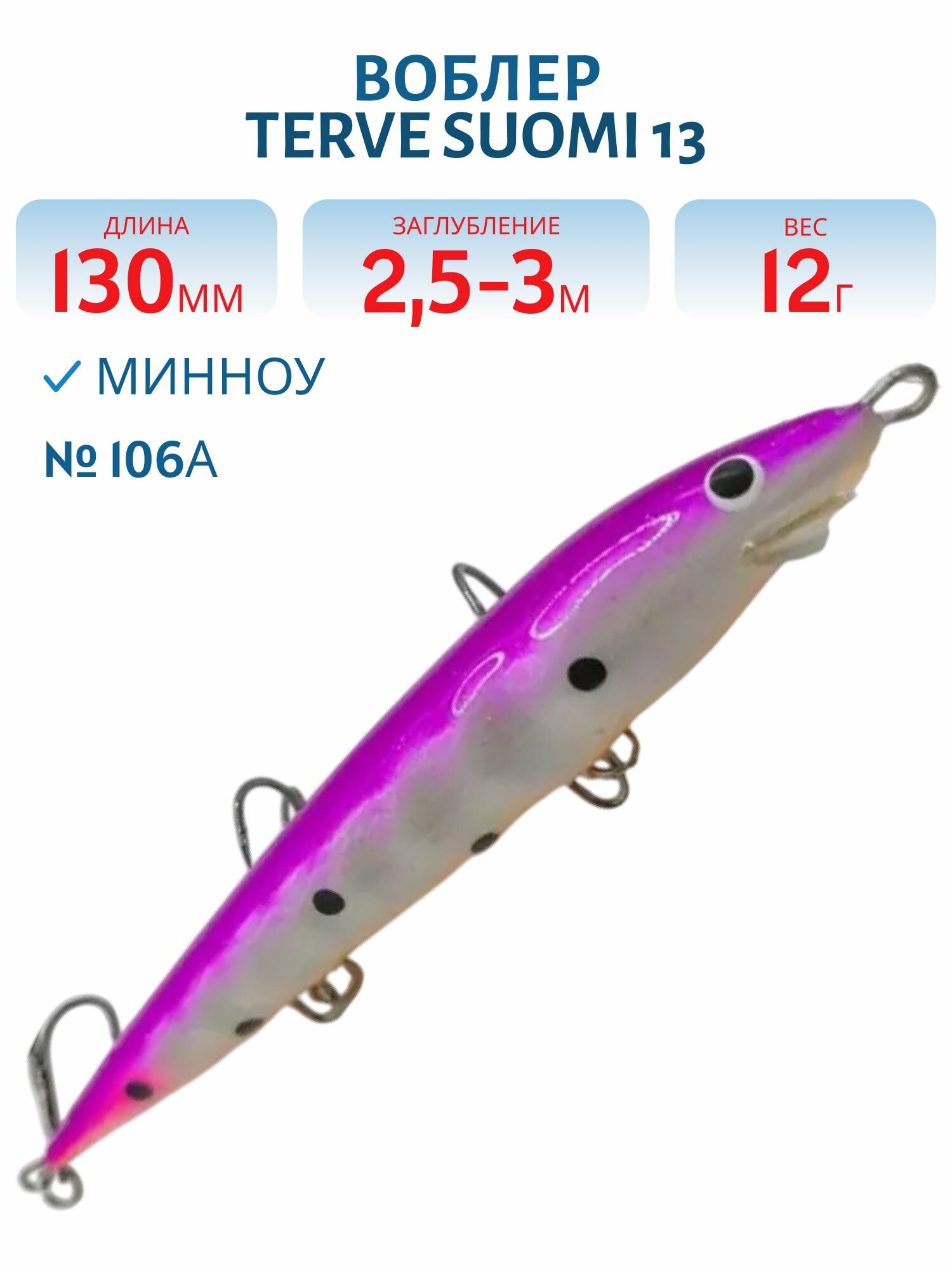 Воблер TERVE Suomi 13 двойная игра (седловидная лопата), цвет #106а