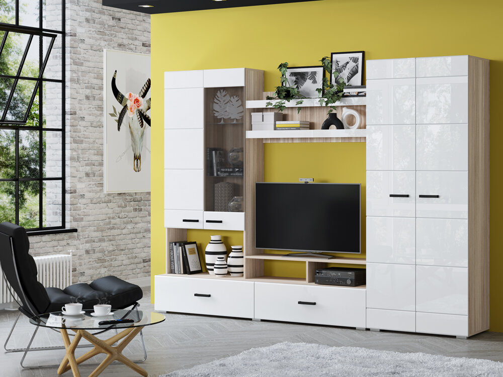 Гостиная Гамма-17 МДФ белый глянец/ясень светлый (Регион 058)