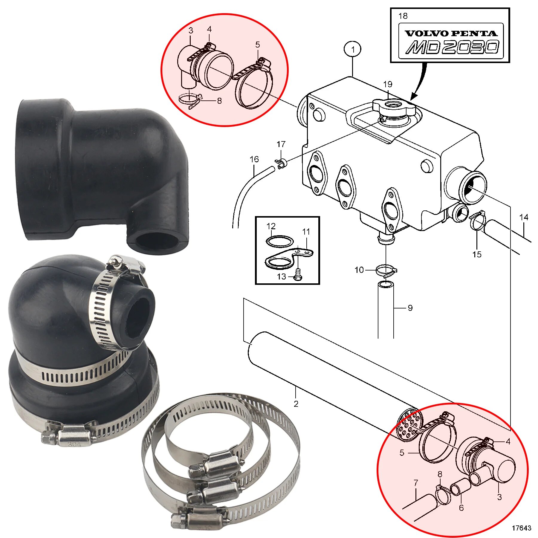 861920 Система охлаждения лодочного двигателя, торцевая крышка теплообменника для двигателей Volvo Penta MD2010 MD2020 MD2030 B C D 861920