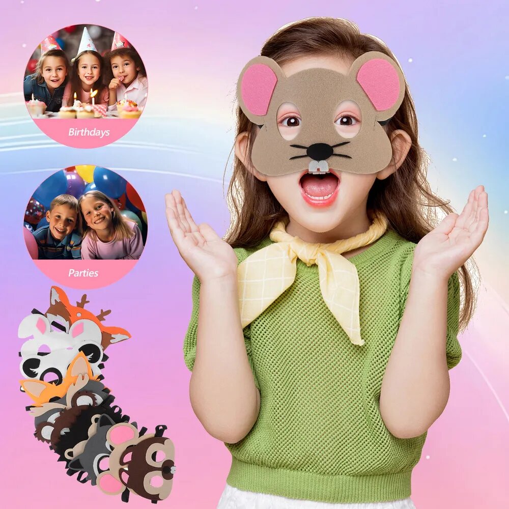 8 Штук Масок Животных, Из Фетра, Для Праздничного Декора