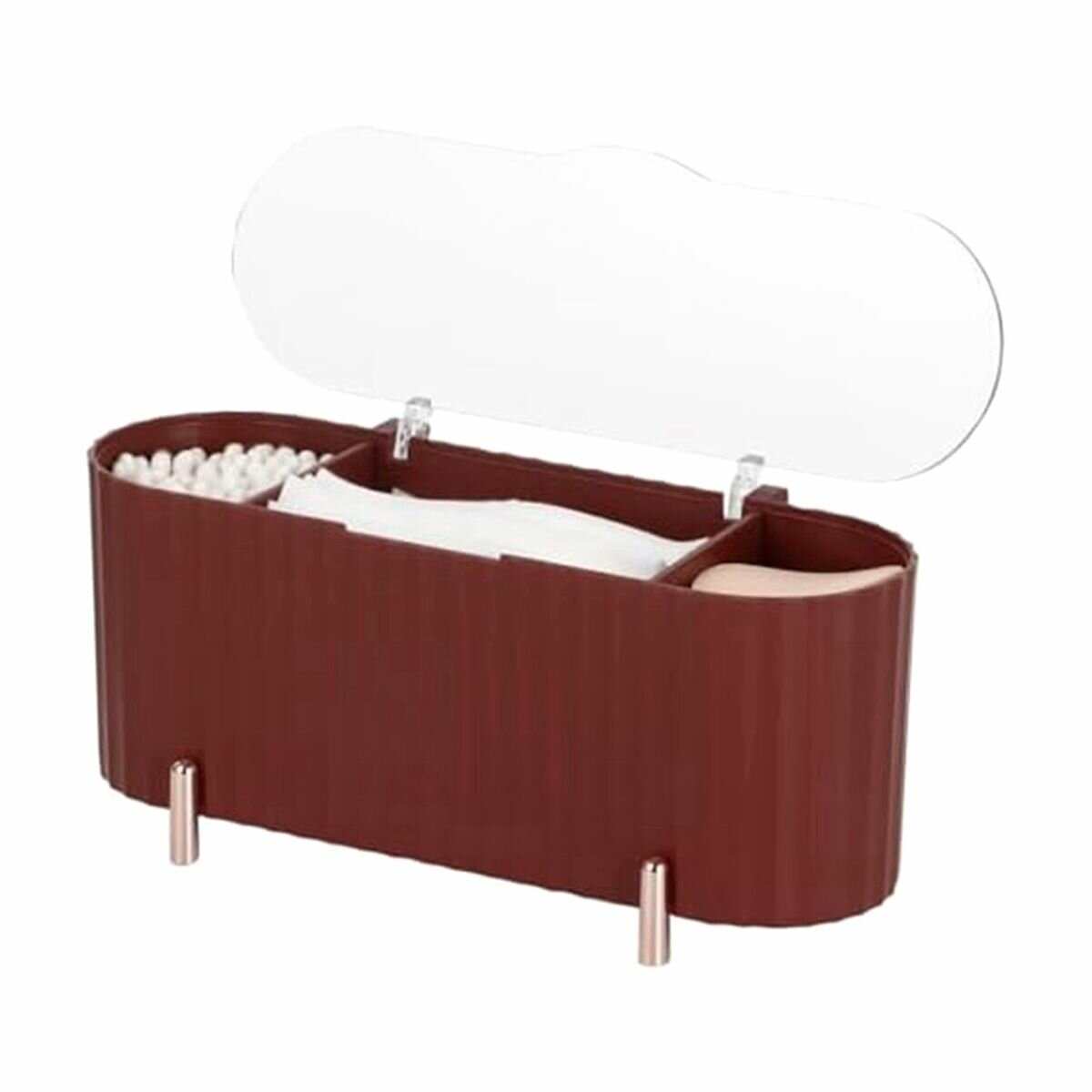 Коробка для хранения ватных дисков с прозрачной крышкой и тремя отделениями, для туалетного столика