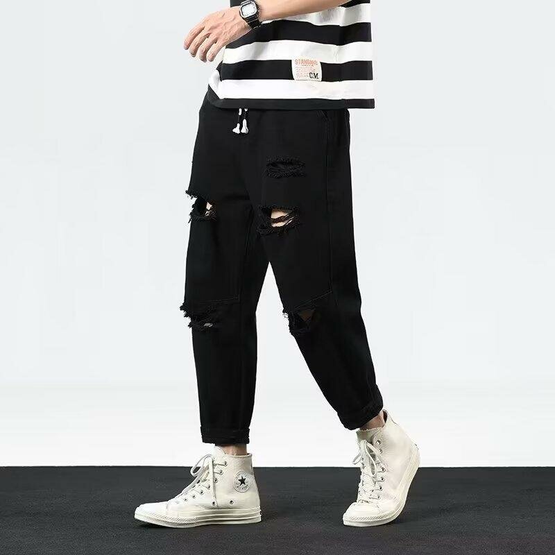 Тренд RONG CH Мужские Джинсы Потертые Широкие Весна Высокий Улица Деним, Размер_M