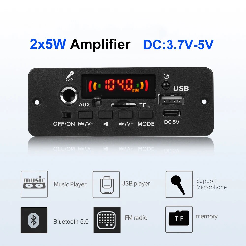 2x5W Bluetooth усилитель DC 3.7V-5V