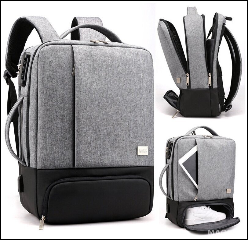 Рюкзак-сумка трансформер MyPads M62013 2в1, нейлон, серый, для ноутбука