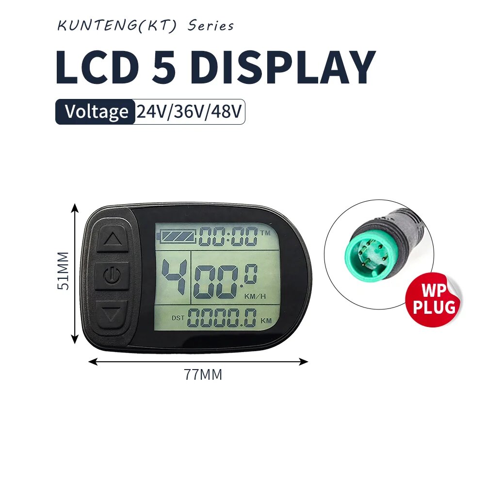 Дисплей электровелосипеда KT LCD5, зеленый, Waterproof Plug
