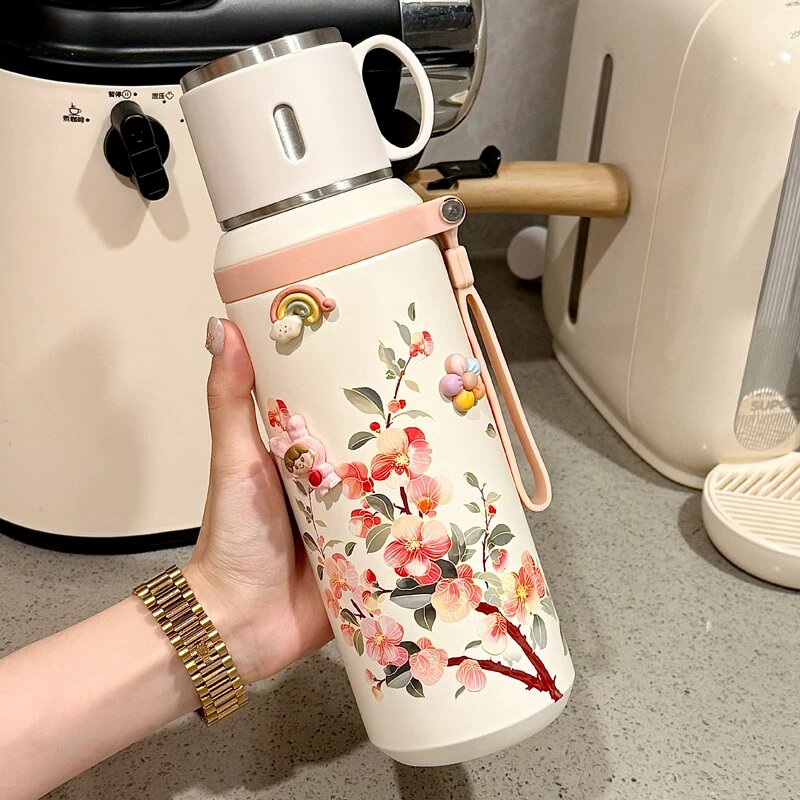 Мерный стакан из нержавеющей стали 316, термостакан, стакан для воды с крышкой, стакан для питьевой воды для женщин,