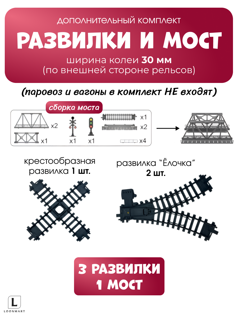Дополнительный комплект железной дороги с развилками и мостом Fenming