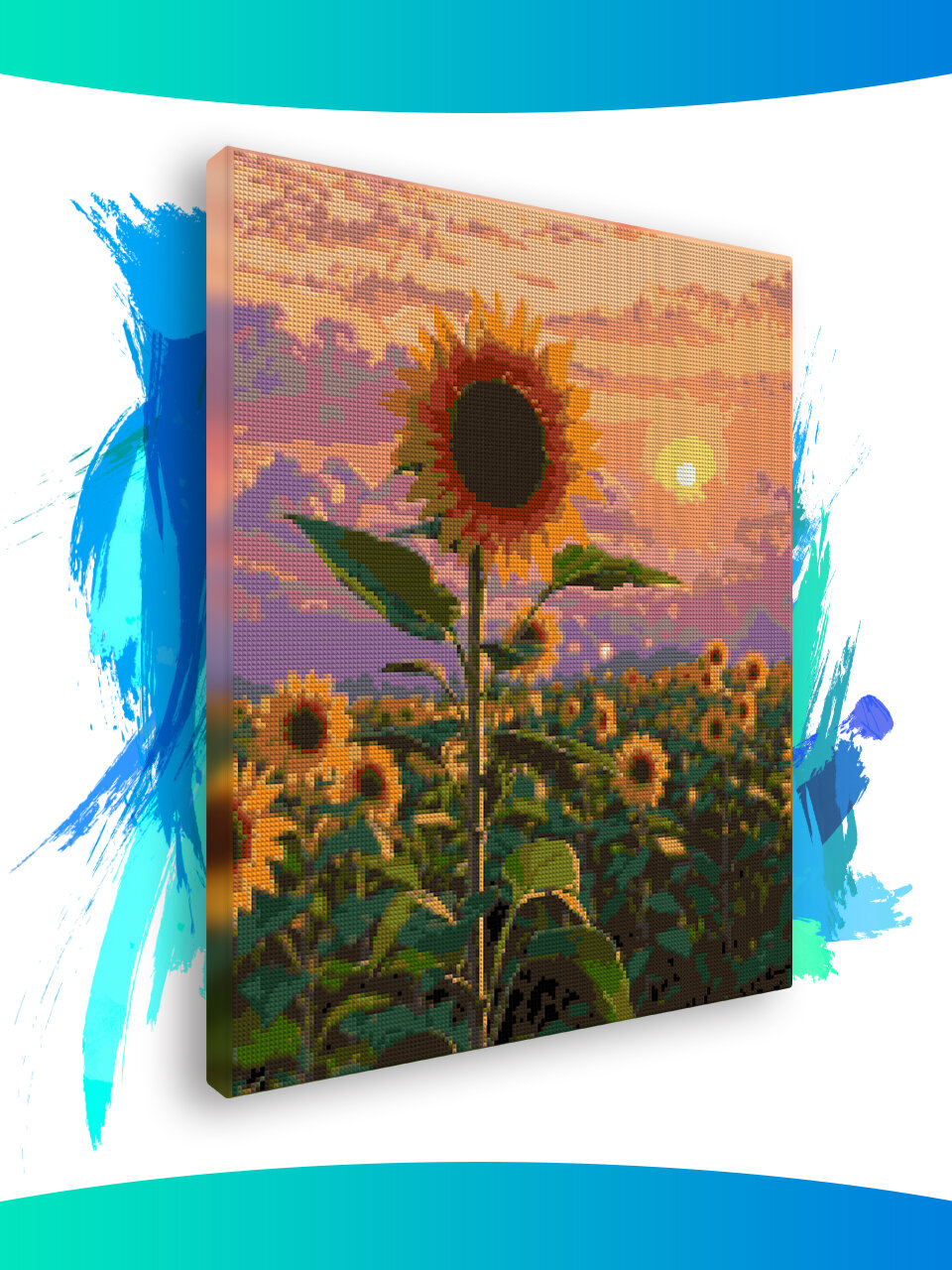 Алмазная мозаика на подрамнике - вышивка Поле подсолнухов 40 х 50 см