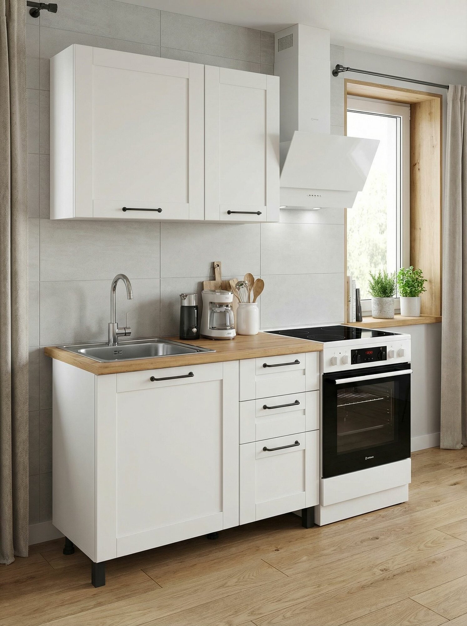 Кухонный гарнитур 1м Аризона белый со столешницей (черный каспий)