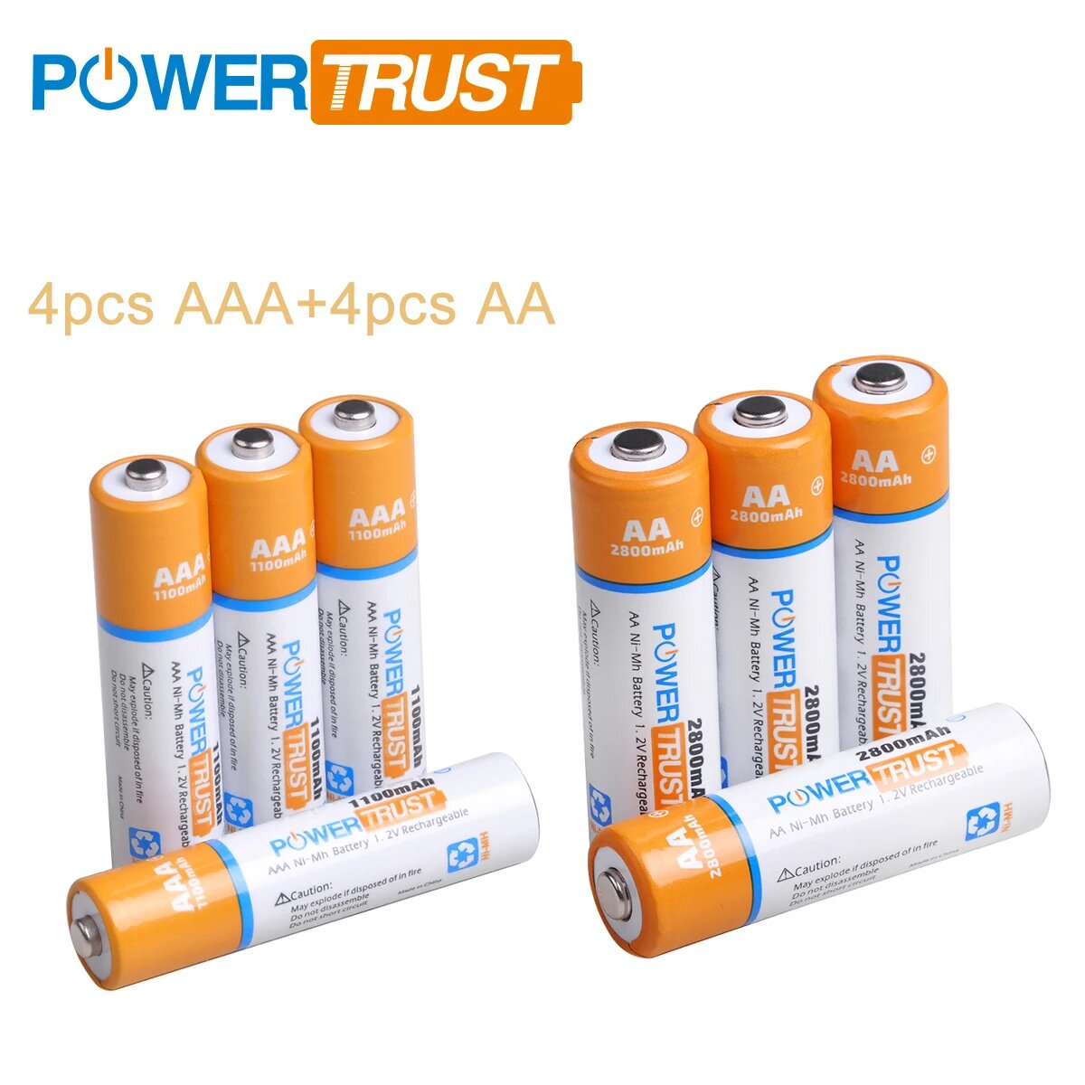 PowerTrust перезаряжаемые аккумуляторы AA 2800 мА·ч + AAA 1100 мА·ч с зарядным устройством 4AA-4AAA