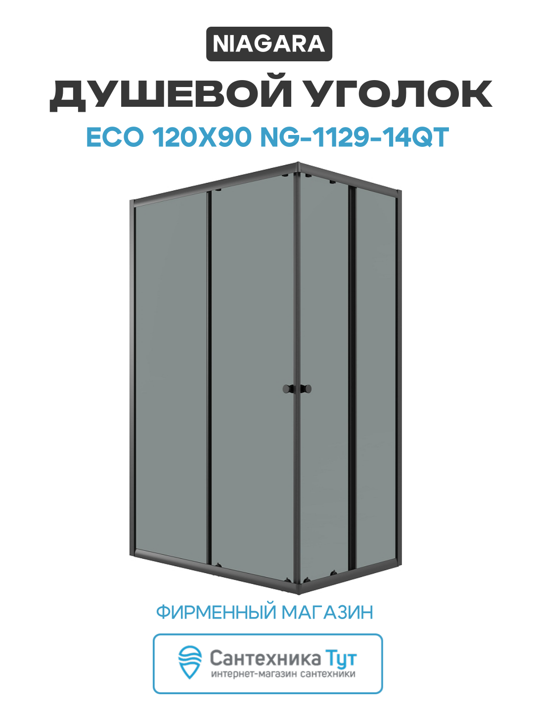 Душевой уголок Niagara Eco 120х90 NG-1129-14QT профиль цвет Черный матовый стекло тонированное