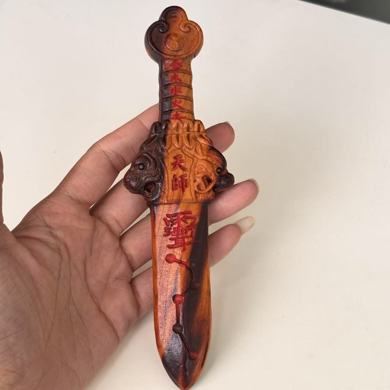 Аутентичный меч из персикового дерева, небесный мастер, голова дракона, тигр, пять элементов, киноварь, семизвездный меч, портативные украшения для детей и взрослых, амулет-подвеска