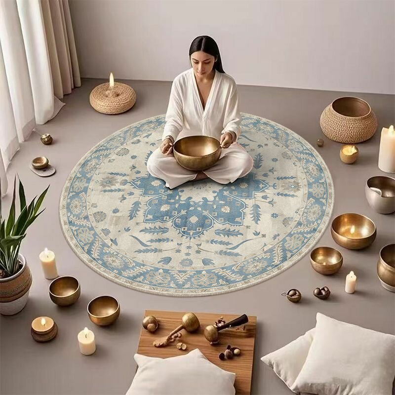 Круглая поющая чаша для медитации, коврик для медитации и исцеления, этнический стиль, декоративный коврик, студия звуковой терапии, коврик без необходимости ухода