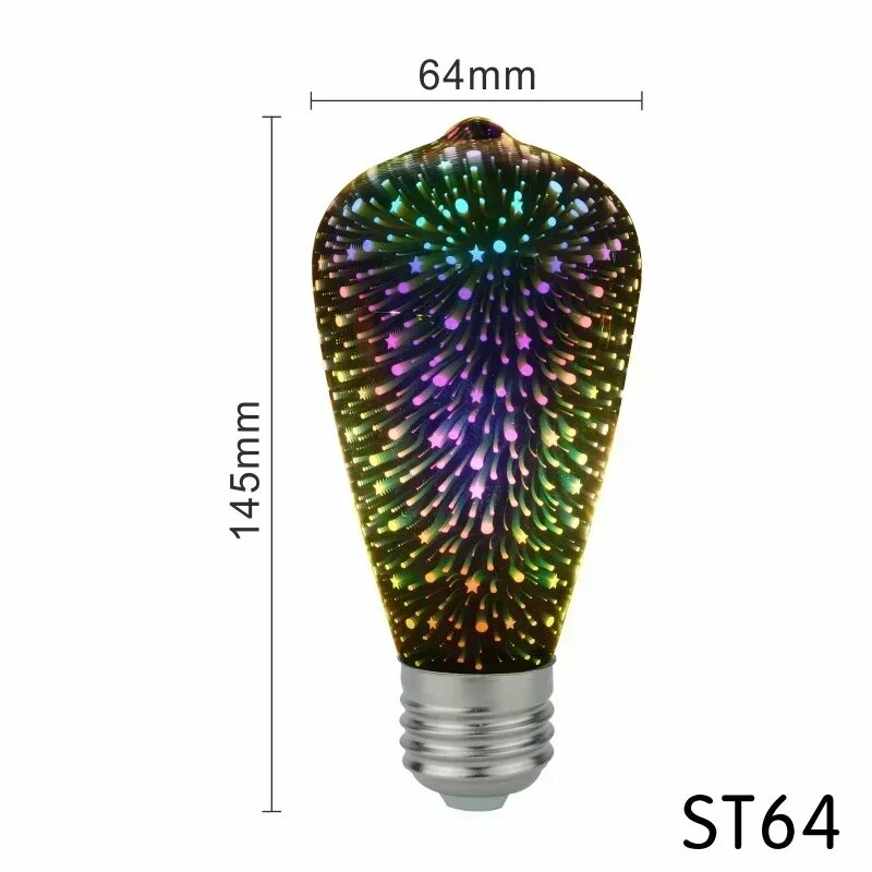 Светодиодная лампа Эдисон ST64 3D звезда 220V