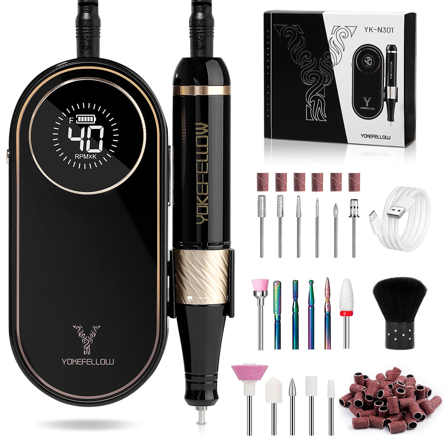 YOKEFELLOW Электрическая дрель для ногтей, N301 Black-B
