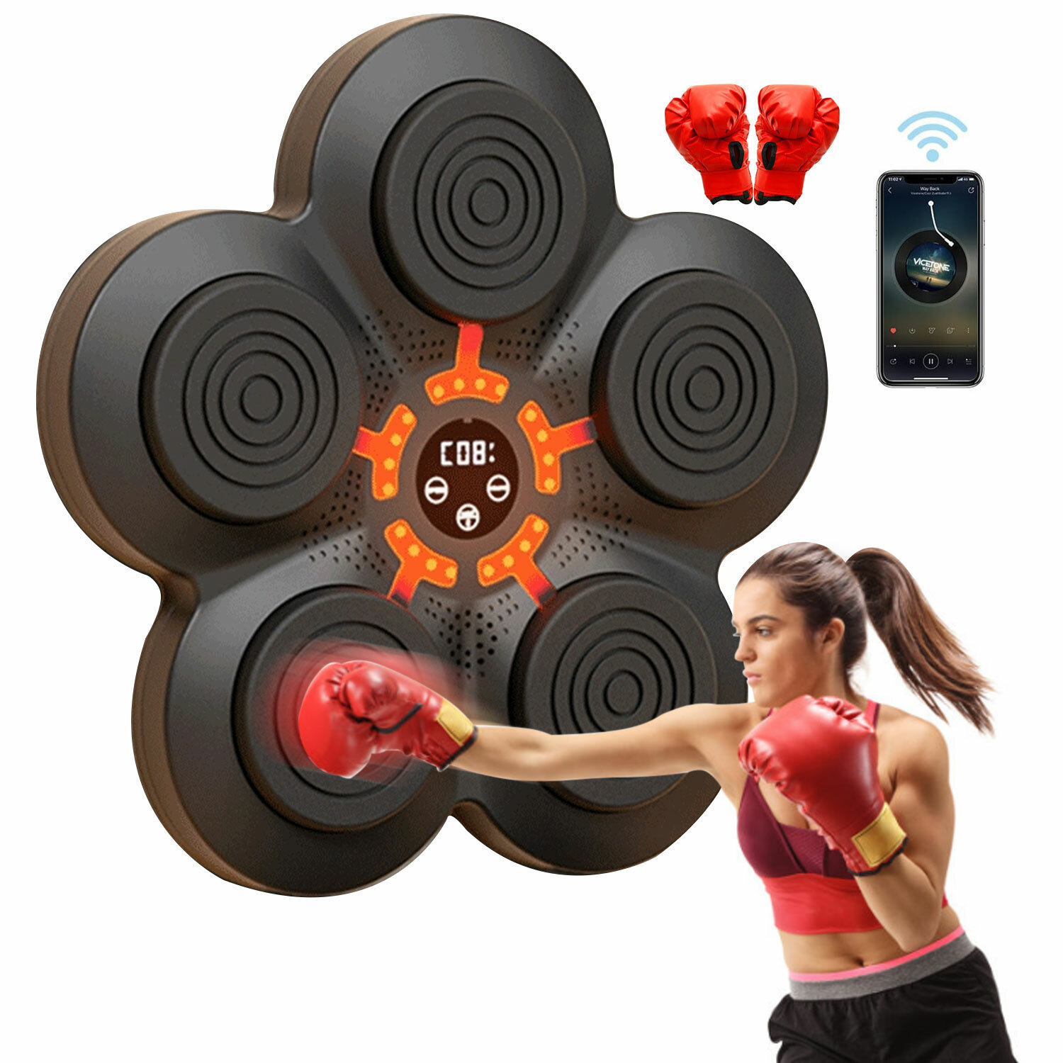 Smart Music Boxing Machine, Music Boxing Pads Machine для дома, настенный, USB заряда, с Bluetooth, для бокса, оборудование, 1 x Smart Boxing Wall Target, 1 x USB Cable, 1 x Instruction Manual
