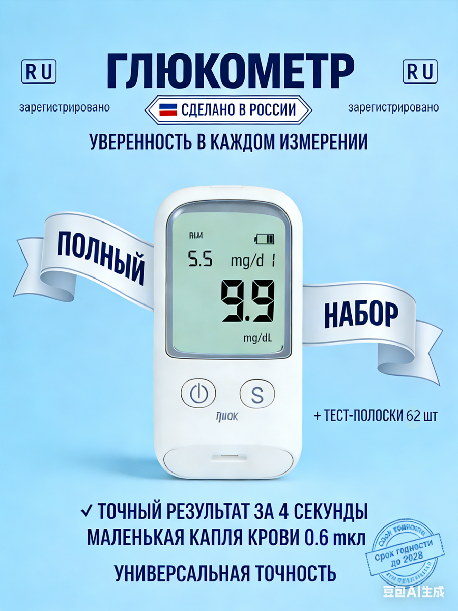 Набор мониторов уровня глюкозы в крови с тест-полосками x 50 и ланцетами x 50