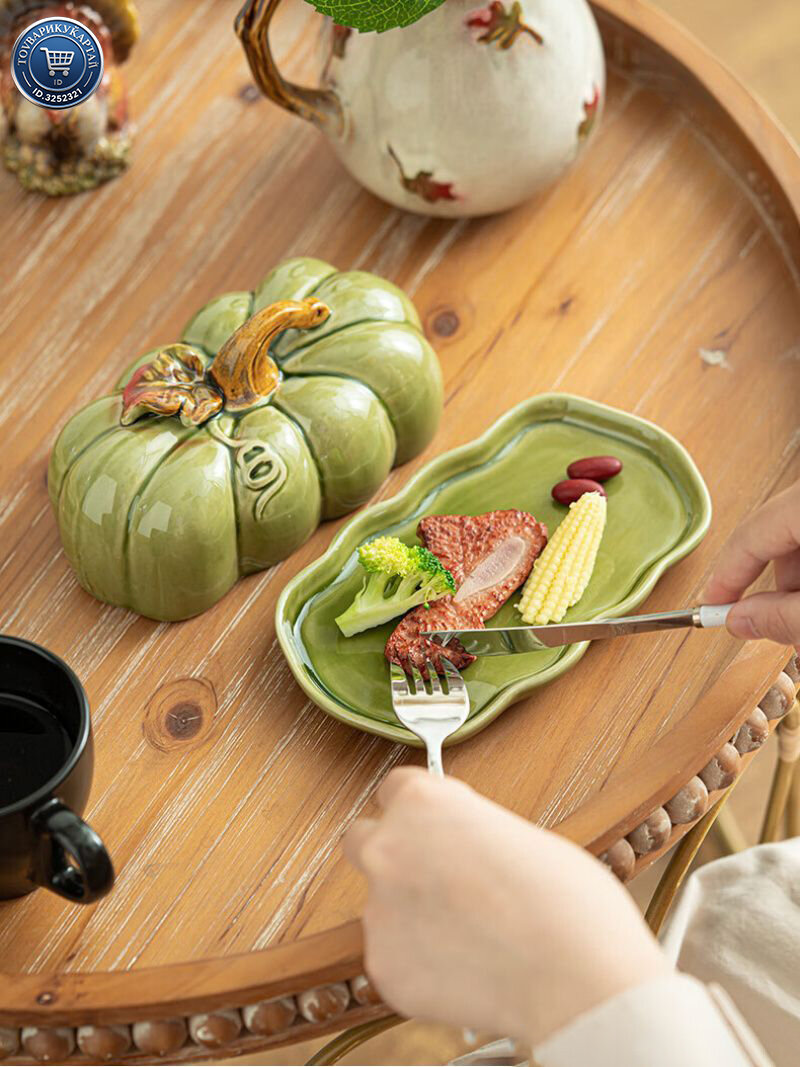 Масленка, диаметр 18.3 см, Керамическая тарелка с изображением тыквы, обеденная тарелка для Хэллоуина