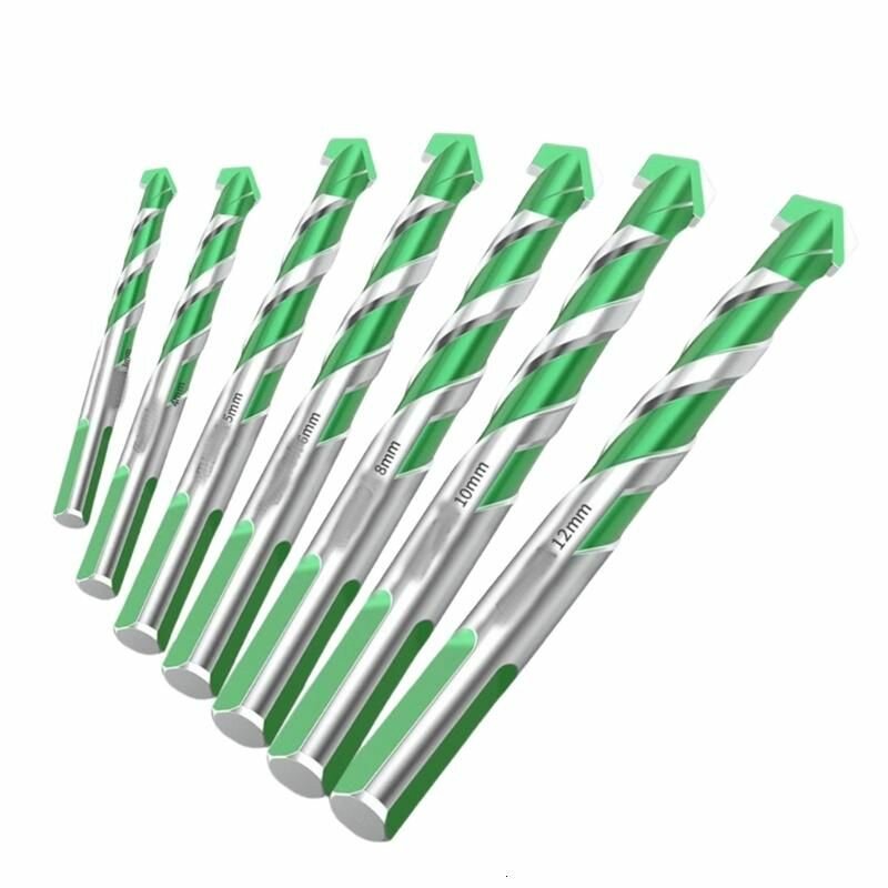 Буры для ударной дрели по бетону и плитке, - 7шт