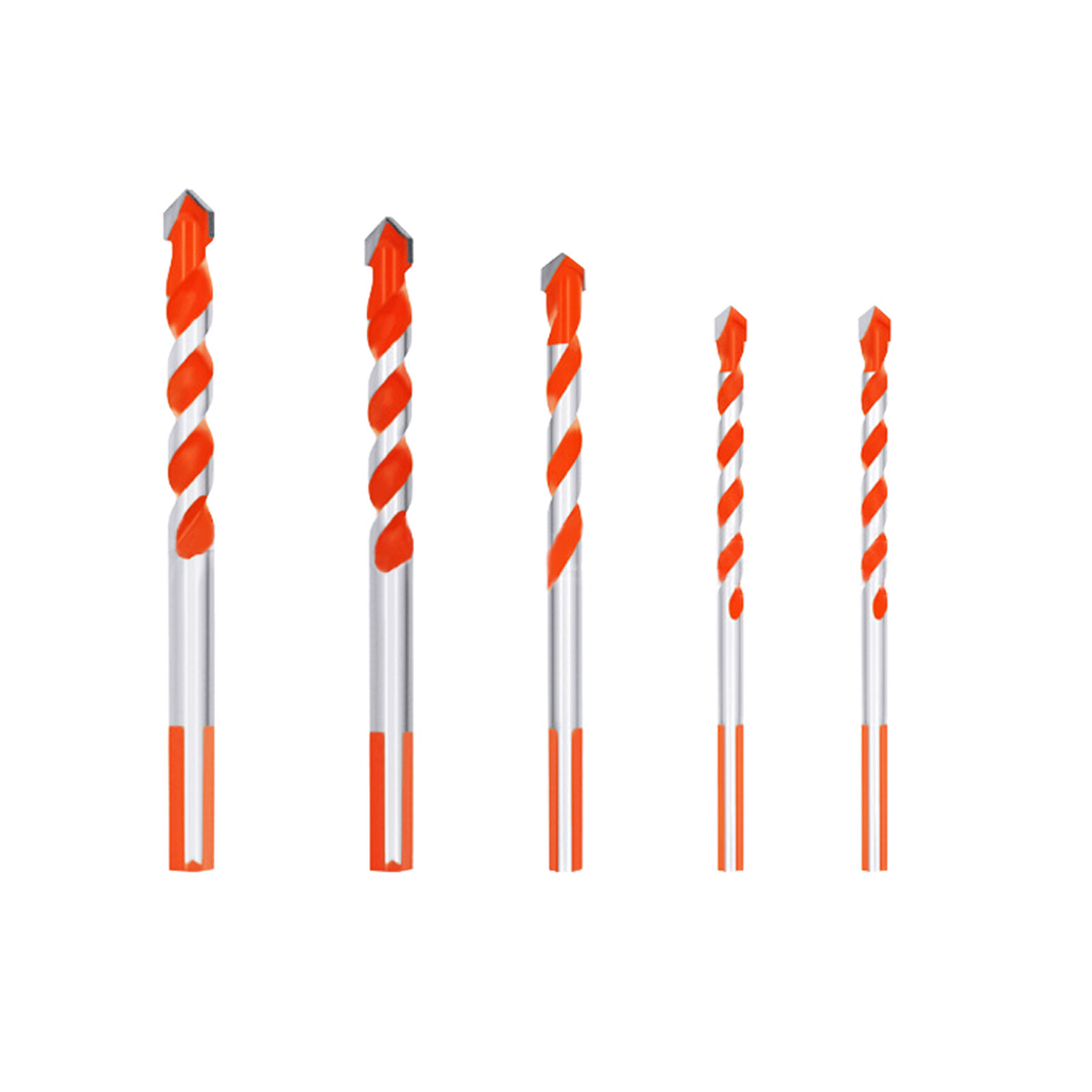 Набор сверл 5 шт для бетона, плитки, стекла, керамики, кирпича, дерева, пластика, нержавеющей стали с размерами 1/4, 5/16, 3/8, 1/2 дюйм (оранжевый) из твердого сплава, размер упаковки 10*6*2 см, вес 170 г, в комплект входят 4*1/4", 2*5/16", 1*5/32",
