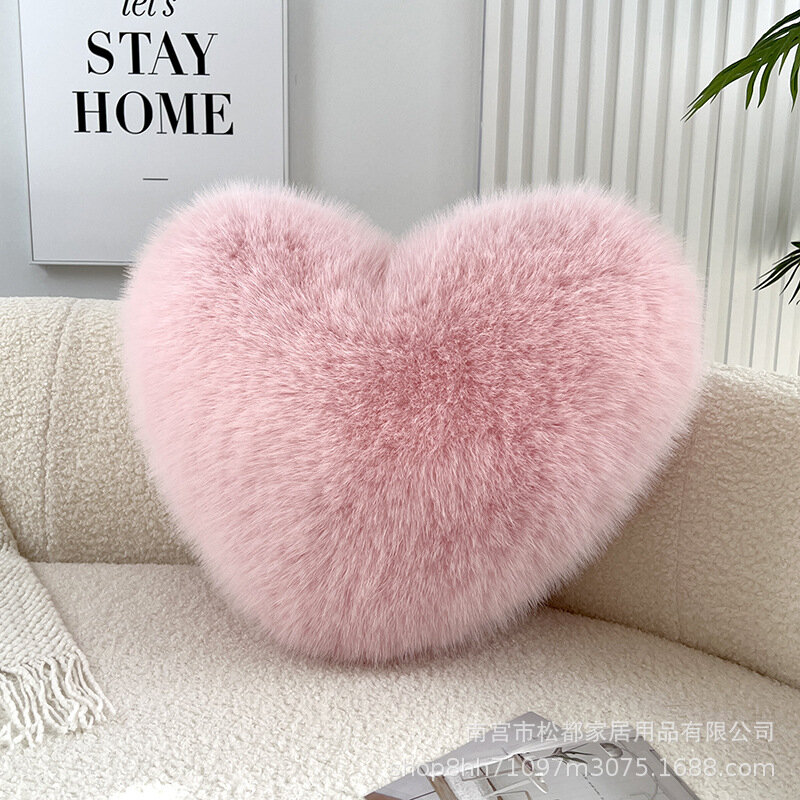 Поясничная подушка для дивана в форме сердца из искусственного меха под лису, мягкая и плюшевая.30*40cm. Рис.1