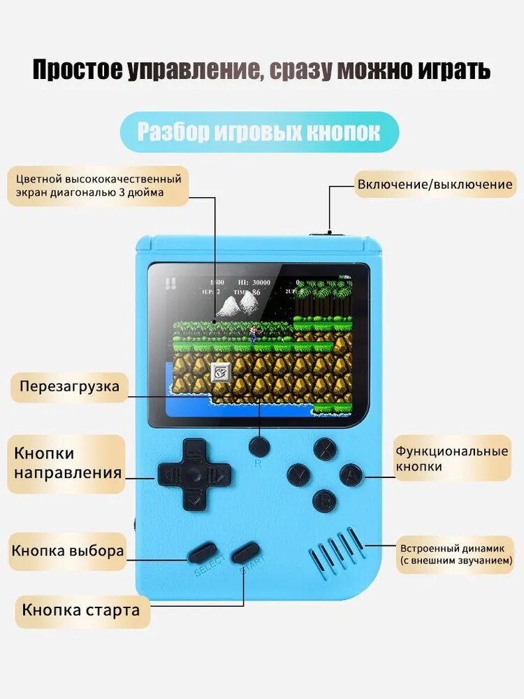 Портативная игровая консоль "Классическая ностальгическая", 500 классических игр, светло-зеленая — фото 1