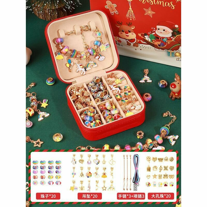 Рождественский детский браслет из бусин ручной работы, игрушка для девочки, подарок на день рождения, набор DIY ювелирных изделий, подарочная коробка, сувенир