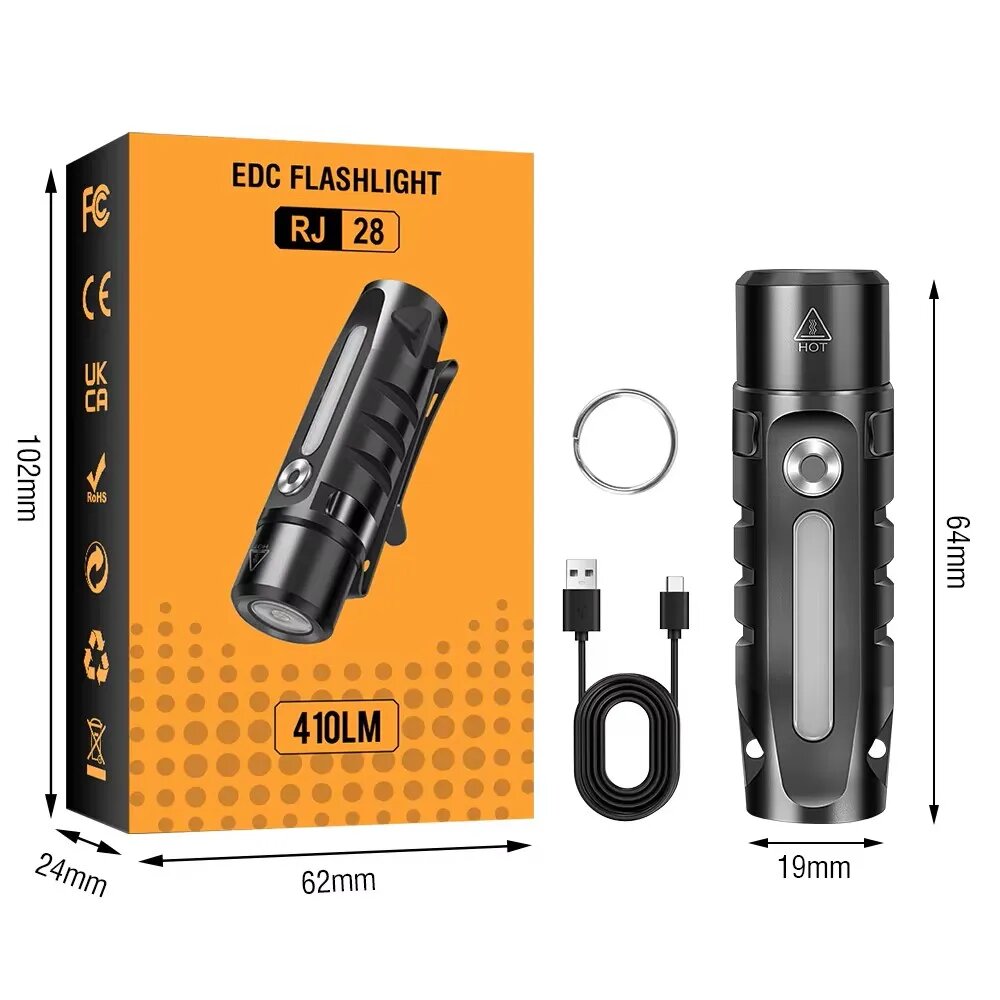 BORUiT RJ28 EDC Мини-фонарик, портативный фонарь-брелок с зарядкой Type-C, рабочий фонарь, многофункциональный источник света, карманный фонарь для кемпинга