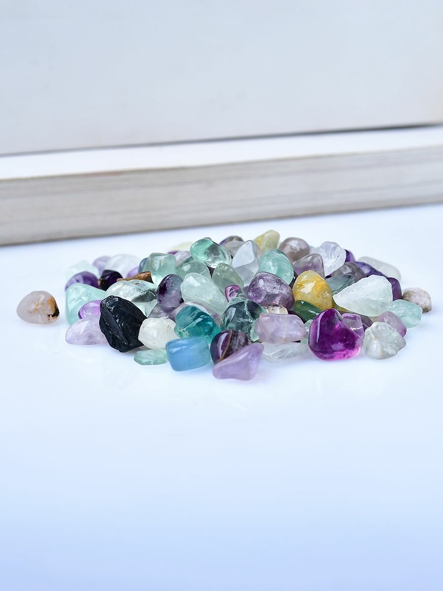 Натуральный камень Цветной флюорит, шлифованный гравий 5-10 мм, 100 г, декоративный наполнитель для аквариума, флорариума и рукоделия