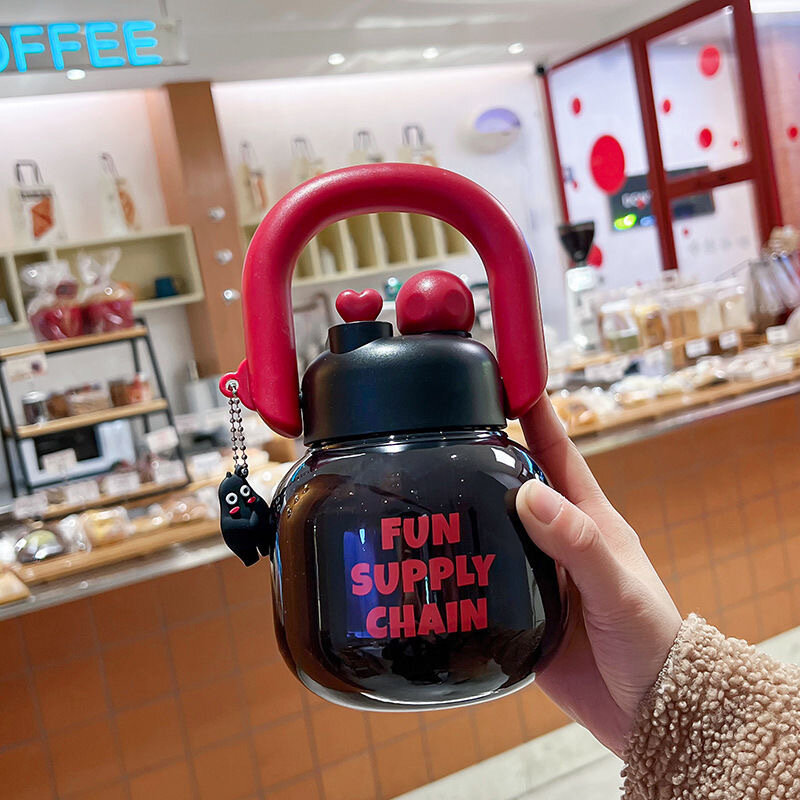 Модная двойная сумка для питья, пластиковый стакан, милый креативный стакан с ручкой и трубочкой, студенческий стакан, мультяшная бутылка для воды