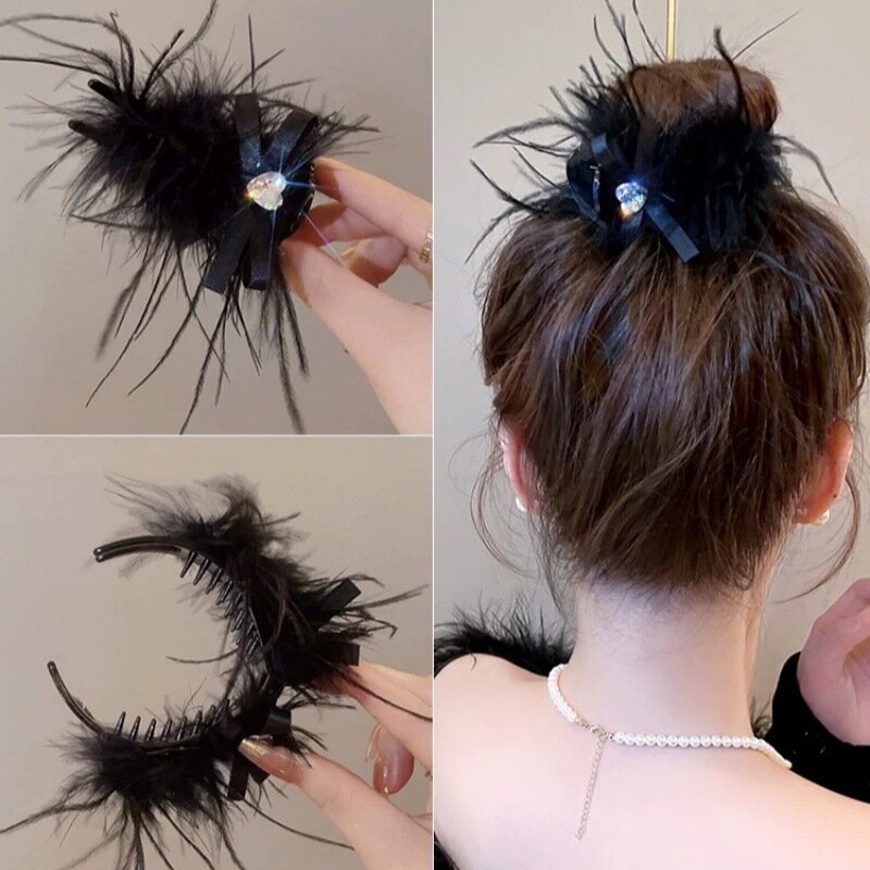 Экстра длинная плотная заколка для волос из страусиных перьев, большой объем, увеличенная высококачественная заколка для волос, осенне-зимний плюшевый аксессуар для волос
