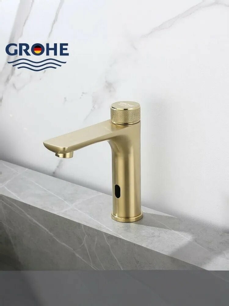 Бесконтактный смеситель для горячей и холодной воды Grohe, сенсорный смеситель для ванной комнаты, Матовое золото