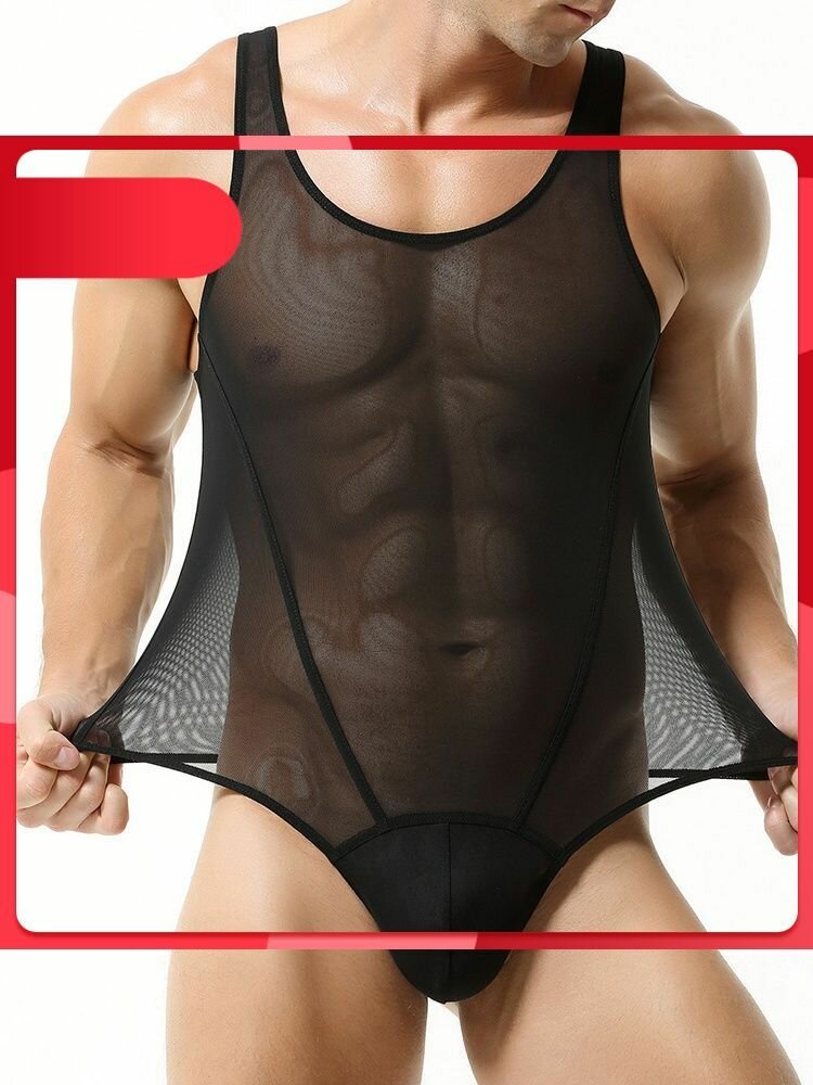 Мужской сетчатый боди прозрачный с майкой