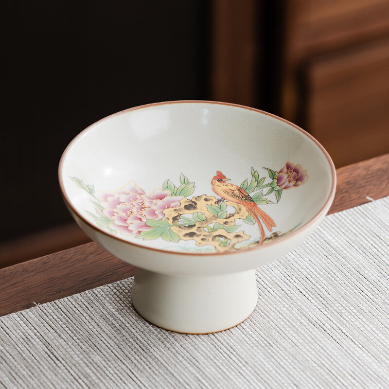 Керамическая тарелка для фруктов на высоких ножках Ru Kiln, китайская тарелка для чая, закусок, десертов, тарелка для торта на свадебном столе, тарелка для фруктов, закусочная тарелка