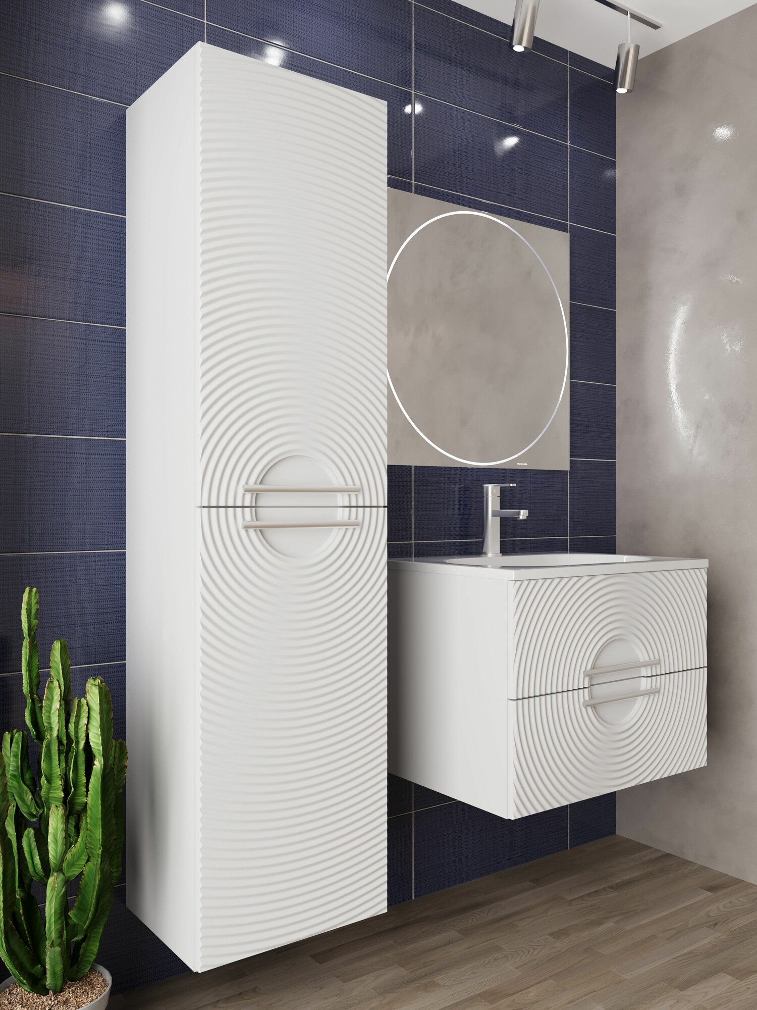 Шкаф пенал для ванной с полками подвесной Sole белый аквакрафт, универсальное открывание