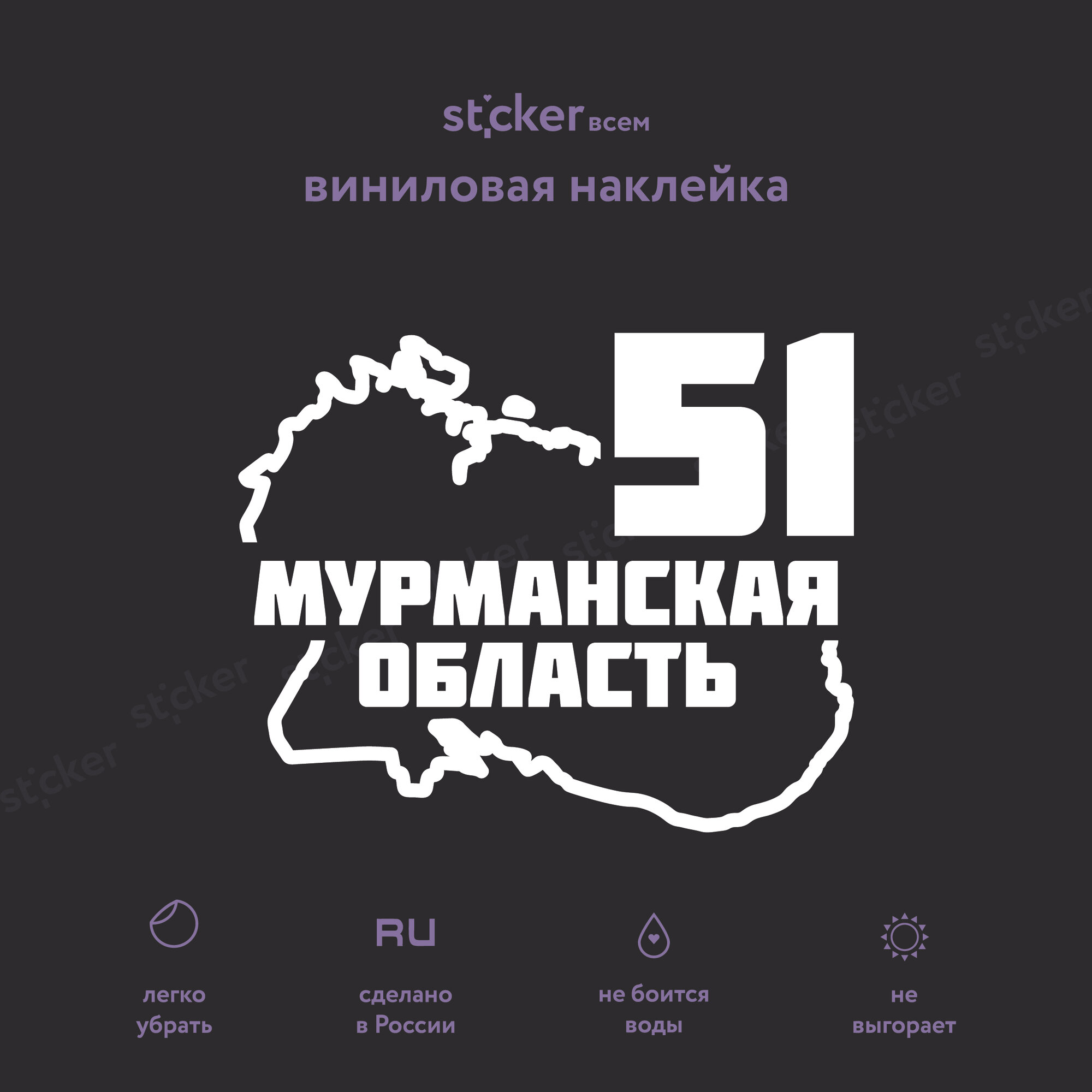 Наклейка "Мурманская область / 51 регион / Крайний Север" 14х11 см