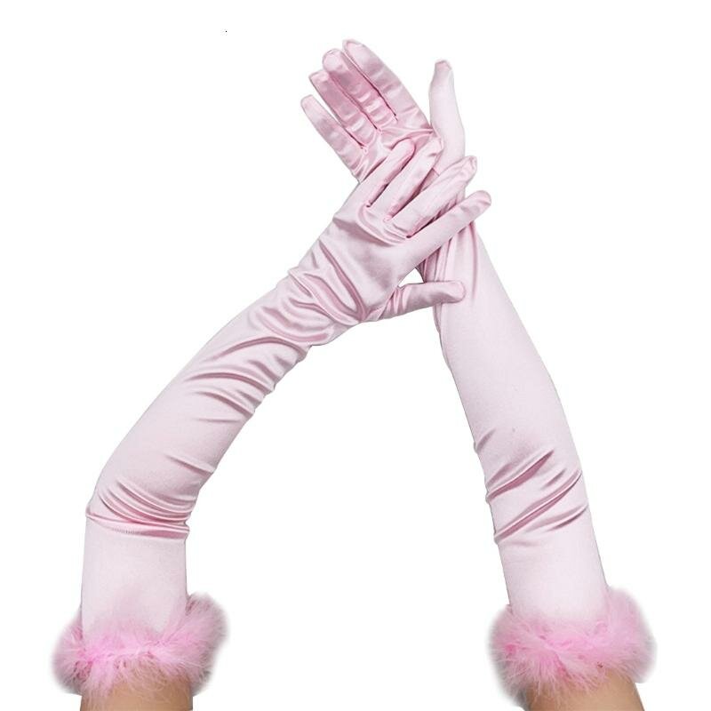 Длинные Перчатки из перьев- Розовый