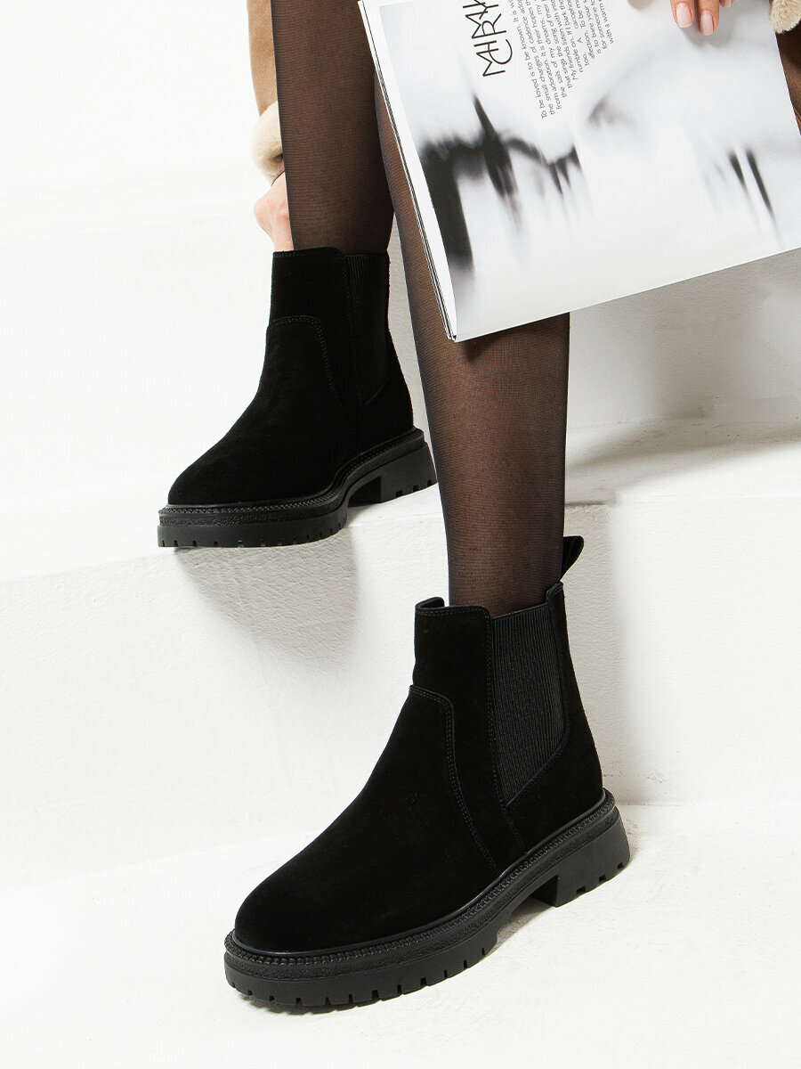 Ботинки челси натуральный велюр 2025 утепленные зимние