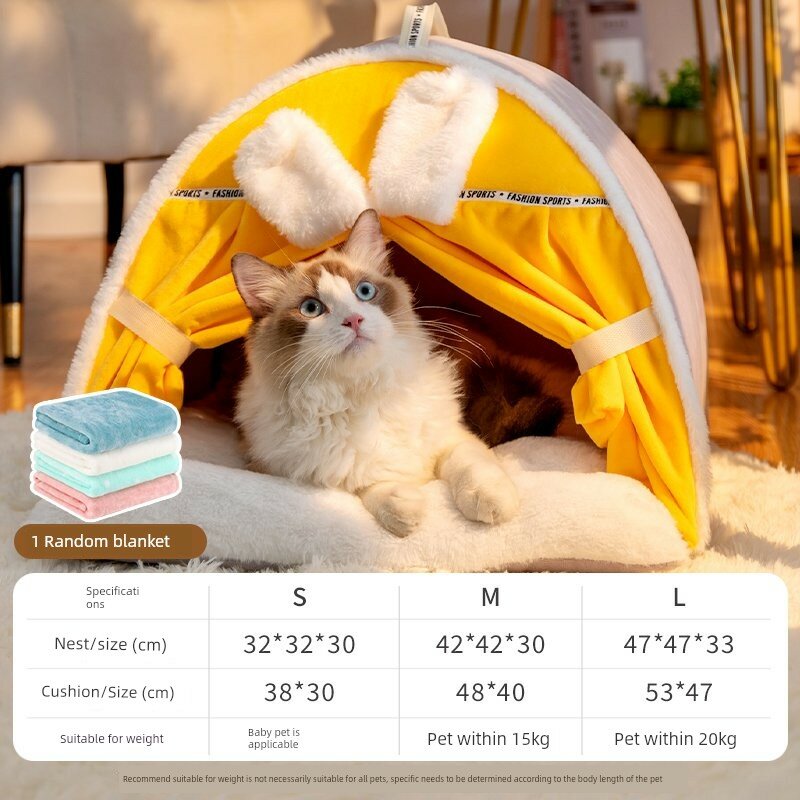 Средний кремовый котелок-шатер с двойным флисовым одеялом для кошек 12-15 фунтов